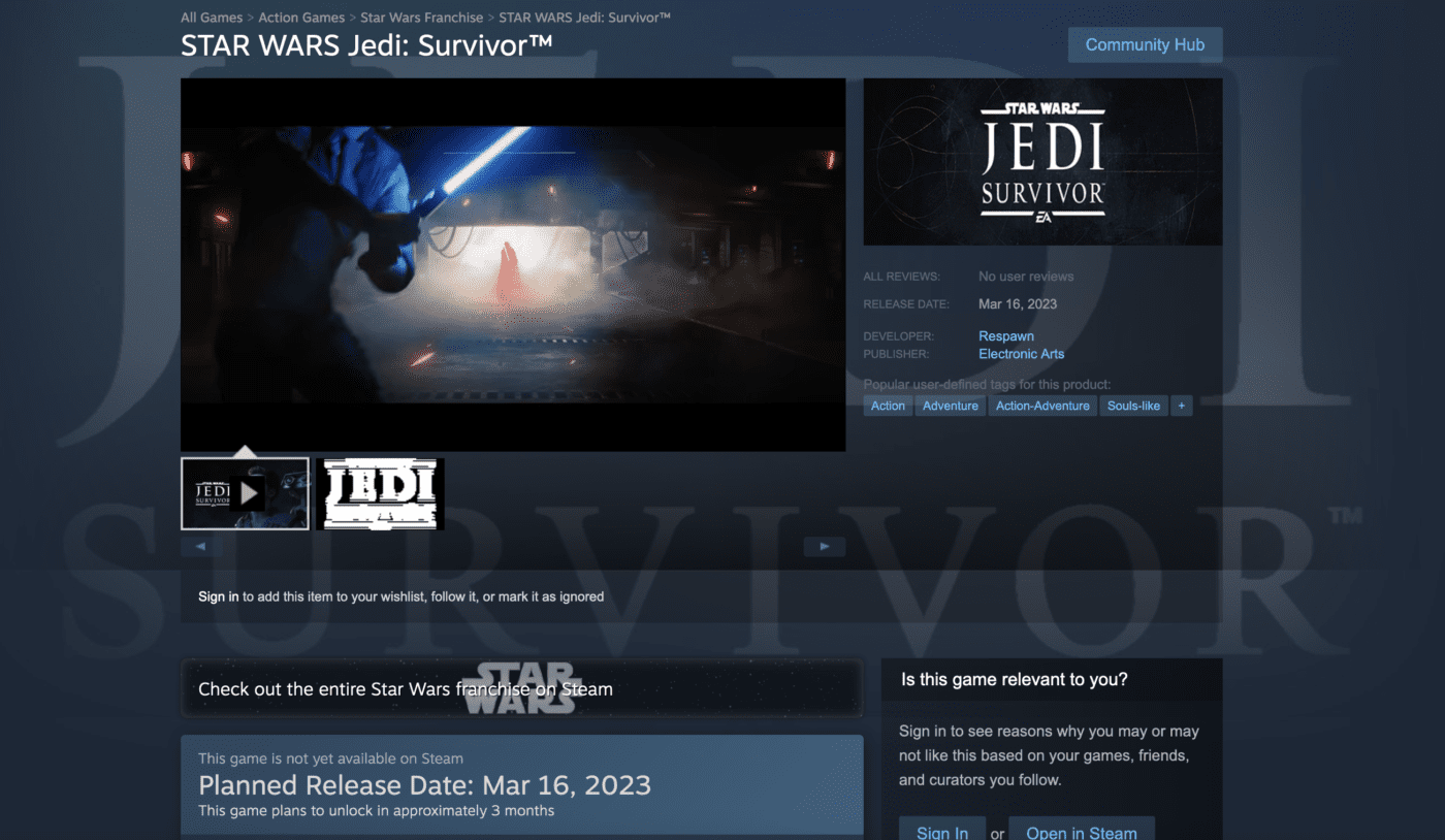 Star Wars Jedi Survivor Release Date Revealed By Steam [Rumor]